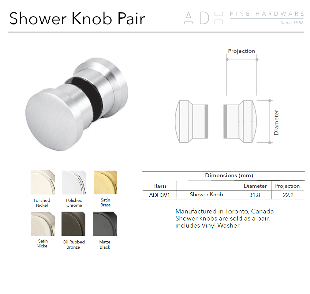 Toronto Shower Knob Pair – ADH Fine Hardware